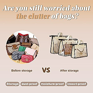 5 PCS Hanging Handbag Storage Organizer Non-Woven Transparent Dust-proof Homewares Purse Wallet Closet Storage Bag with Zipper and Handle (M)