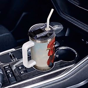 Rooster Picture 40 Oz Stainless Steel Cup Travel Tumbler with Handle and Straw Lightweight Coffee Mug for Home Office