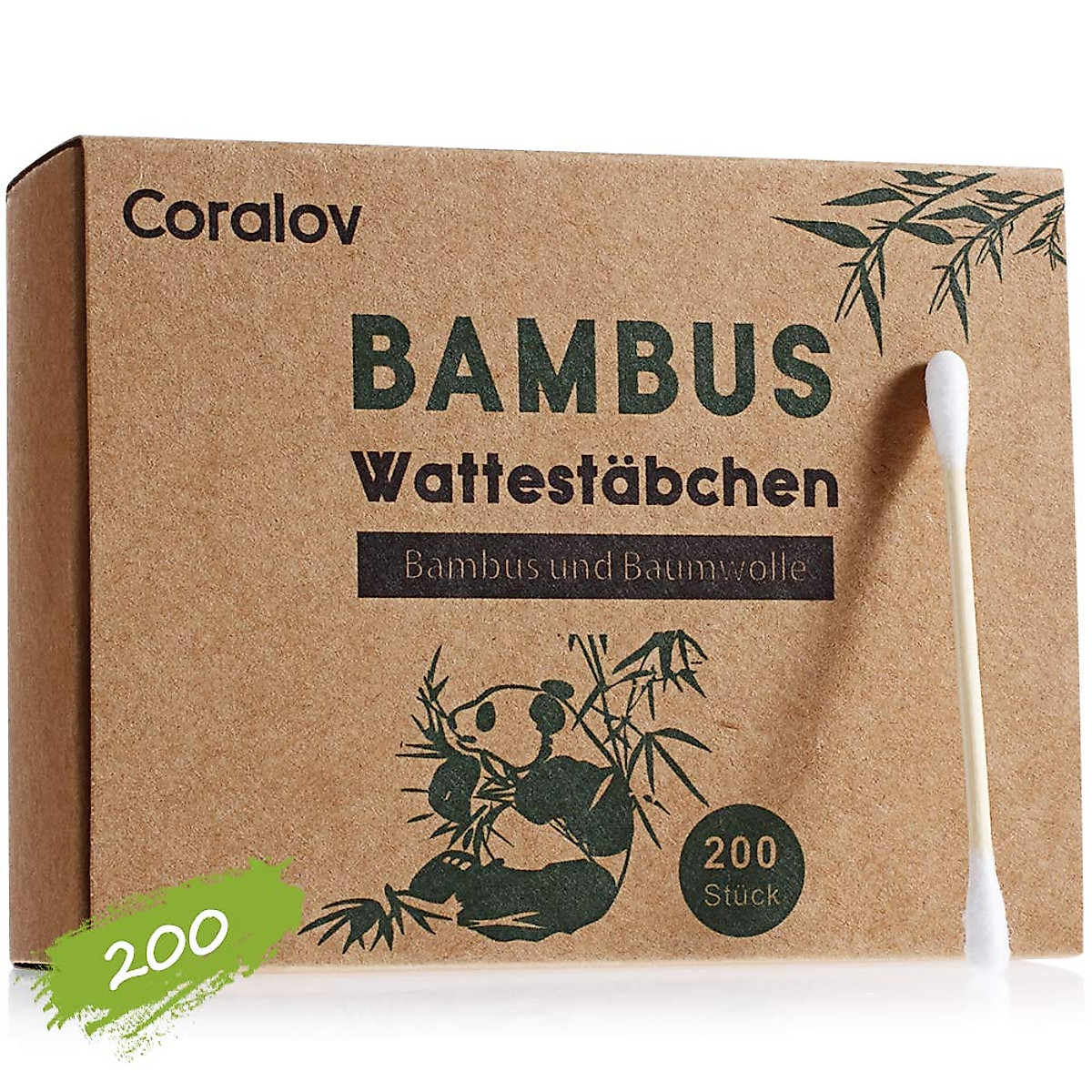 Bamboo Cotton Swab 1000PCS Double Cotton Buds bamboo Cotton Bud Eco organic bamboo ear swab for Ear Skin Jewelry Art Pet Cleaning Craft Paper Packaging (5 PACKS OF 200 STICKS)