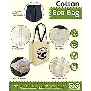 Personalized.Design Tote Bag ''Quidditch - Hogwarts. Est.1092'' - Harry Potter Cotton Canvas Organic Shoulder Craft Bag - Christmas Gifts Purse, Beige (ECBG-007)