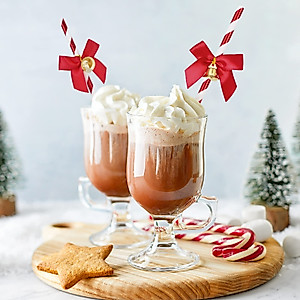 Whaline Christmas Paper Straws Red Bow Gold Bell & Red White Stripe Disposable Straws Merry Christmas Drinking Decorative DIY Straws for Christmas Wedding Xmas Birthday Winter Party Supplies, 25Pcs