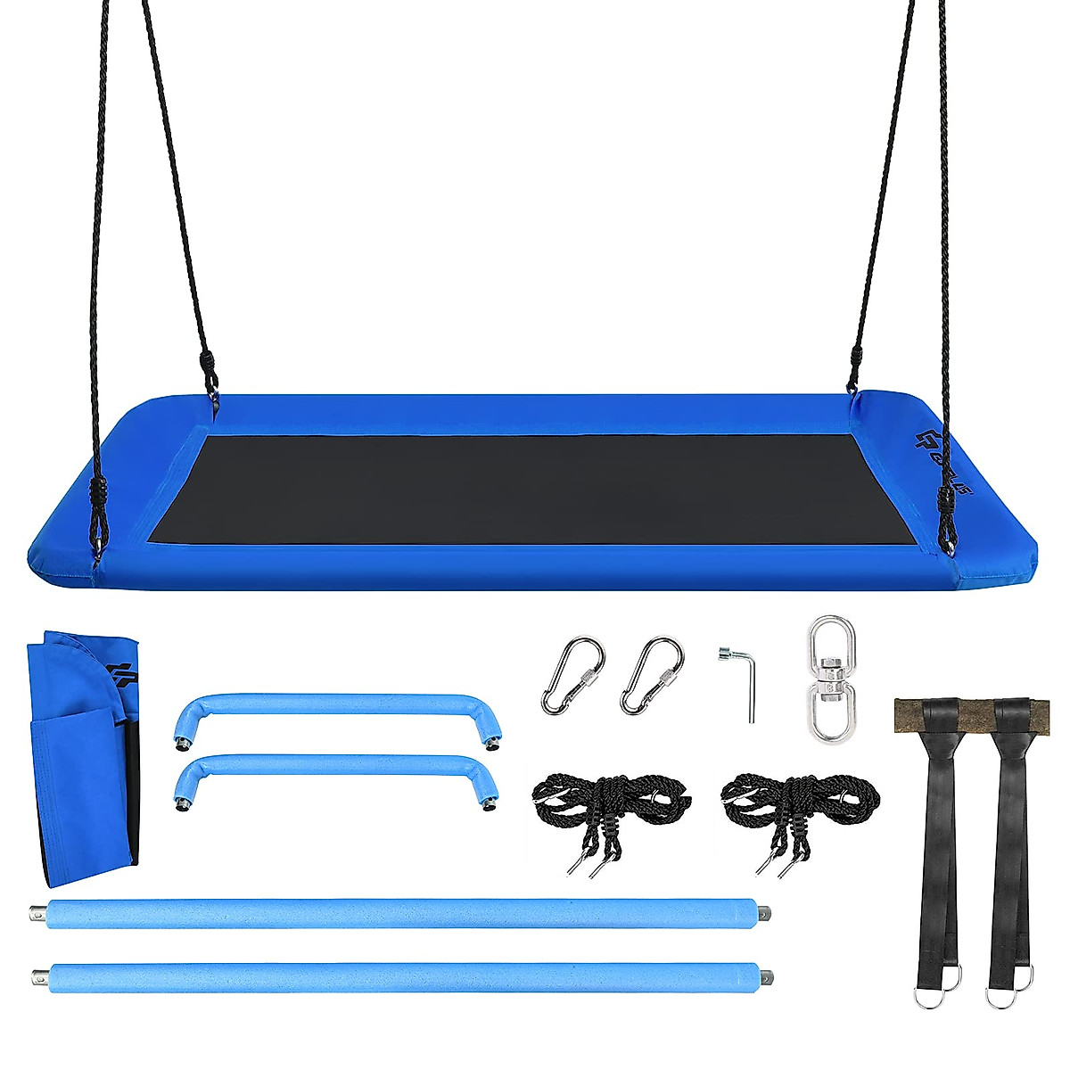 Goplus 700LBS 60 Inch Giant Platform Tree Swing for Kids and Adults, Indoor Outdoor Adjustable Rectangle Swing w/ 2 Hanging Straps & Steel Frame, Waterproof Swing Set for Porch Backyard (Navy Blue)