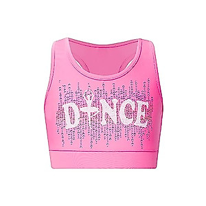 Yeahdor Kids Girls' 2 Piece Athletic sleeveless Dance Crop Tops with Legging Set Gym Workout Fitness Active Outfit Printed Pink 8 Years