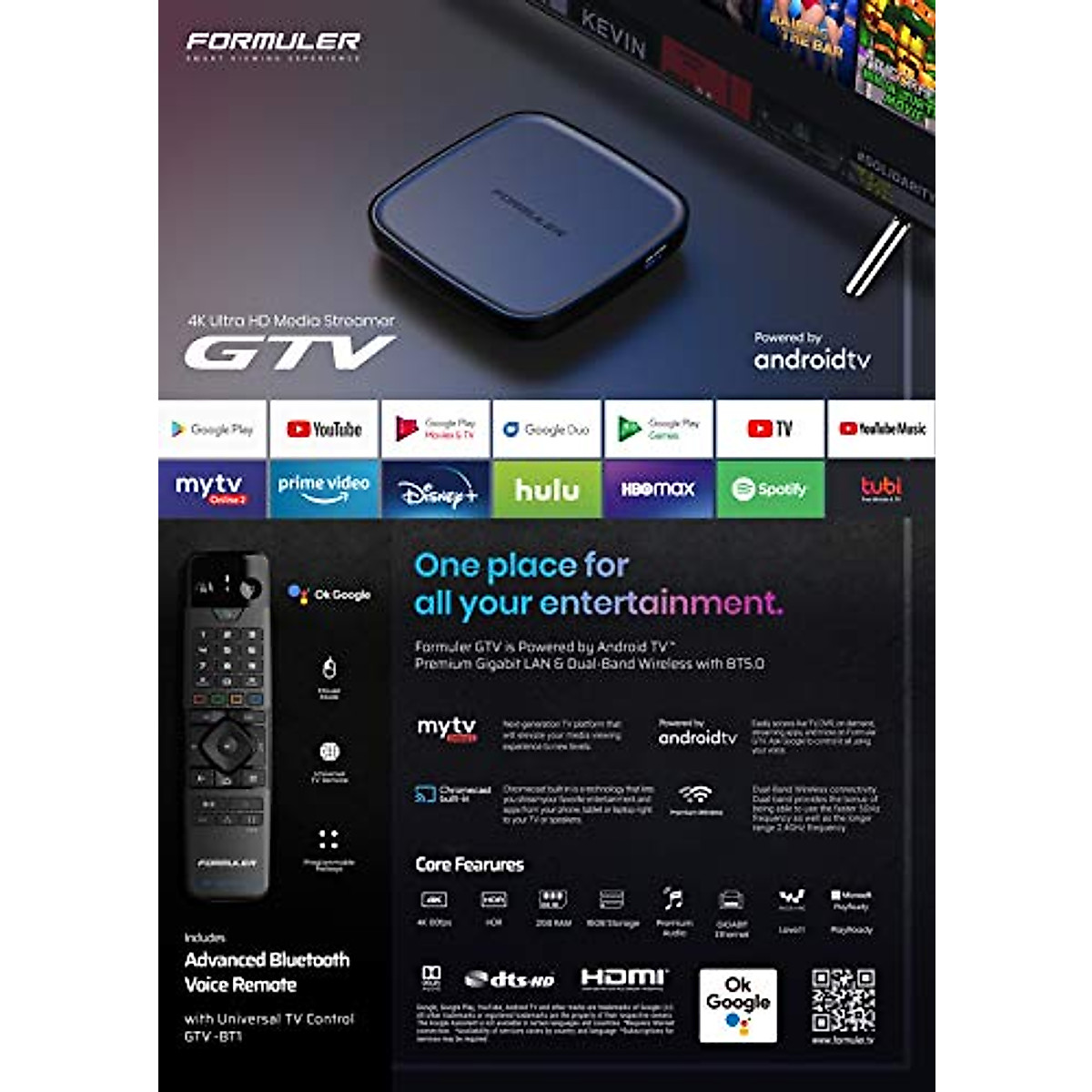 Formuler Gtv Certified Android Tv 9.0 + Bluetooth Remote Control + Extra Magnetic Phone Car