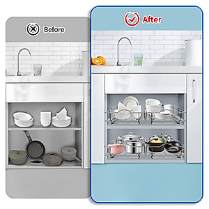 GF-LaLan (11"x18") Pull Out Cabinet Organizer, Heavy Duty Slide Out Kitchen Cabinet Storage Shelves, Roll Extendable Sliding Drawer - 11"W x 18"D- Requires At Least 12" Cabinet Opening, Chrome Finish