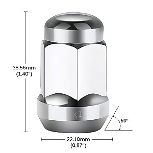 Chrome Lug Nuts - 12x1.5 Closed End Bulge Acorn Lug Nuts - Cone Seat - 19mm Hex Wheel Lug Nuts Compatible for 2009-2019 Ford Escape, 2012-2019 Ford Focus, 2009-2019 Ford Fusion, Pack of 20 Pcs