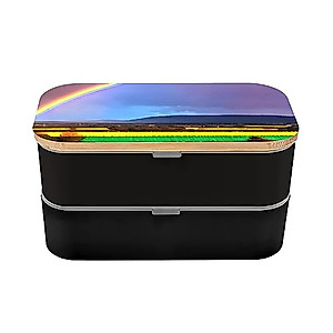 Evening Rainbow Adult Lunch Box, Bento Box, With Cutlery Set Of 3, 2 Compartments, Rectangular, Lunch Box For Adults