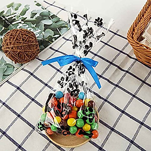 Mosoisy 100 Pack Paw Print Clear Plastic Cellophane Bags - Dog Paw Treat Bags 10.5X5" With Ribbon and Twist Ties Dog Gift Bags Candy Bags Cookie Bags Treat Bags with Ties and Ribbon Cellophane Treat Bags for Dog Party Favor and Supplies