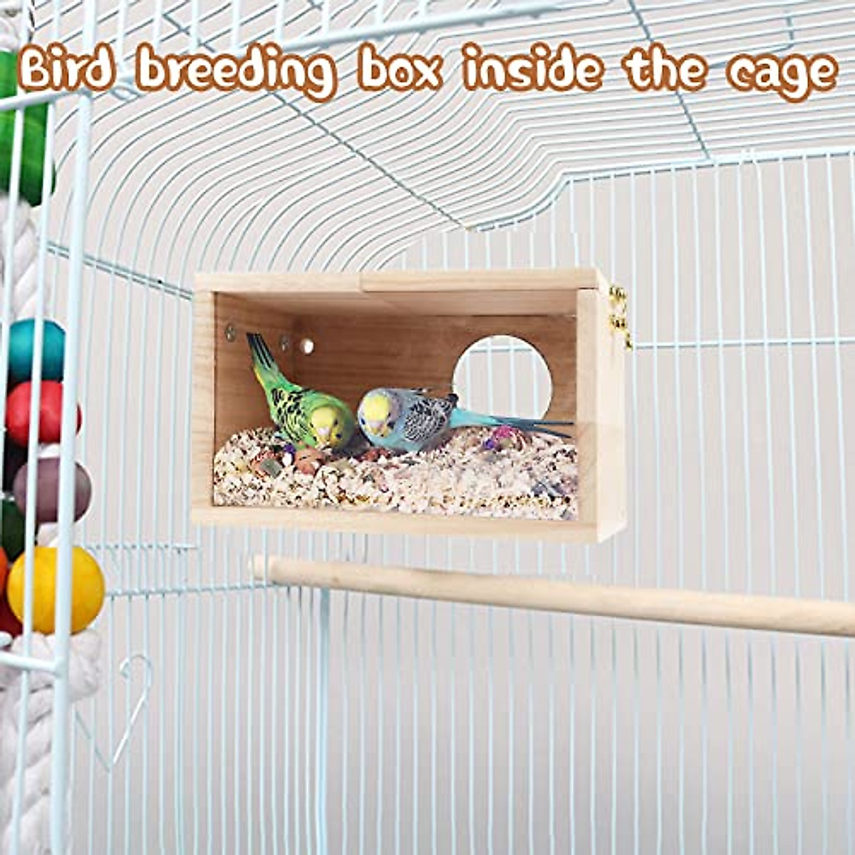 GINDOOR Parakeet Nesting Box Transparent Bird House for Cage Natural Wood Breeding Box for Parrot Parakeet Cockatiel Lovebirds Budgie Conure and Other Small Birds