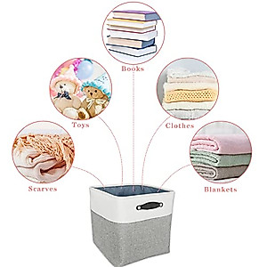 JANFOUR Cube Storage Bins,13 Inch Storage Baskets for Organizing Shelves Linen Closet Nursery,Fabric Cubes Basket with Handles for Toys Clothes,Basket with 4 Basket Bin Labels…