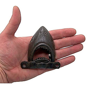 Cast Iron Shark Head Bottle Openers, Wall Mounted, Nautical Bar Décor, Set of 2, 3.5 Inches