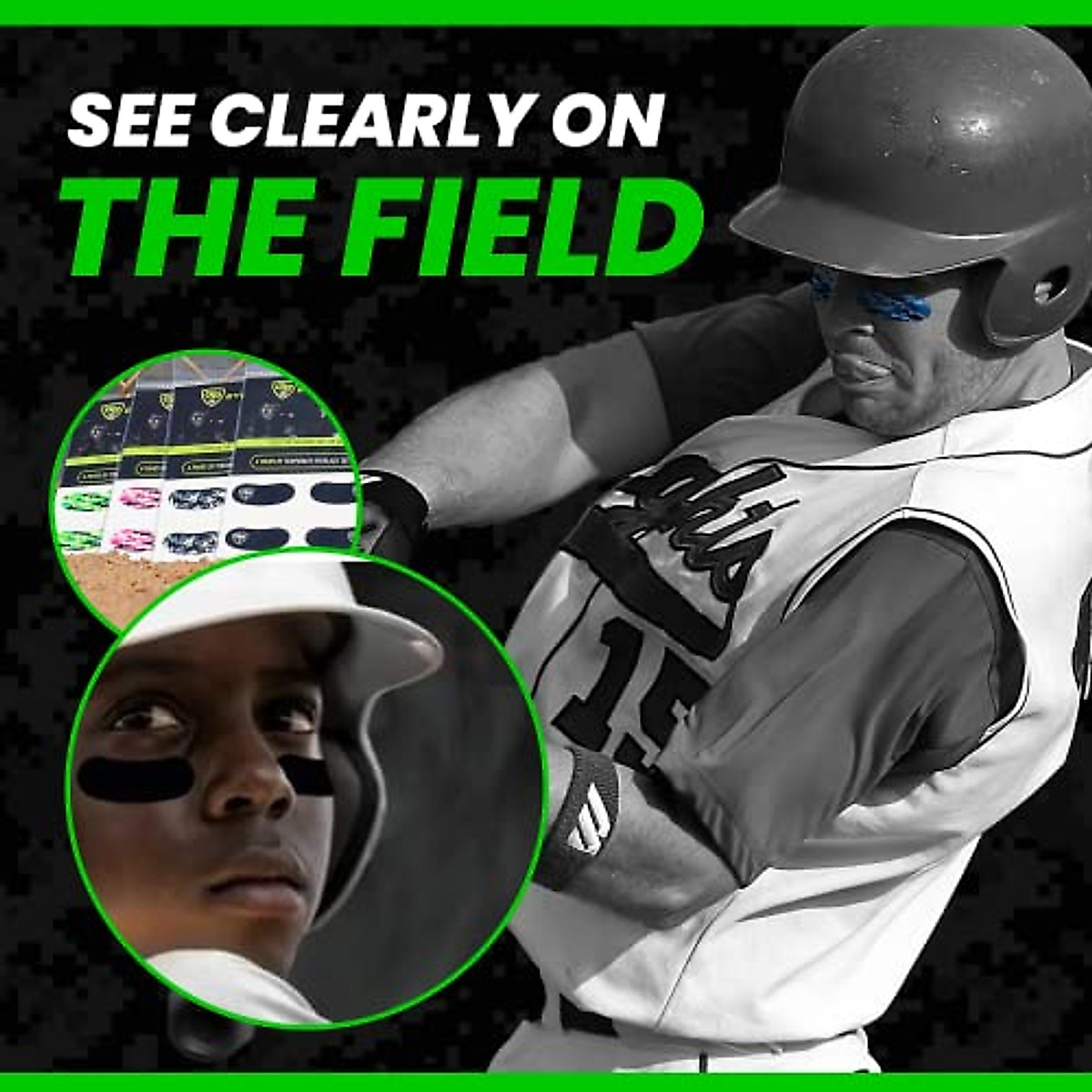 GB Eyeblack - 12 Pairs Peel & Stick Athletic Eyeblack USA Strips Red White and Blue Eye Black Baseball (Stars & Stripes)