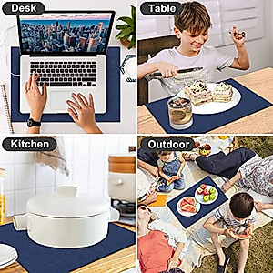 LANDVIEW Cloth Placemats Set of 6, Cotton Linen Blend Machine Washable Durable Linen Table Mats, Heat Resistant Placemats Wrinkle Free Place Mats for Dining Table, Easy to Clean (Navy Blue, 6)