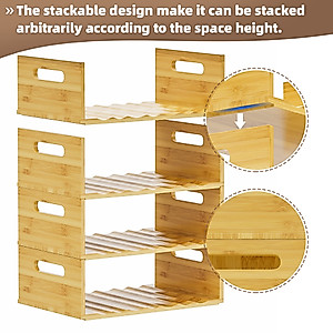 MinBoo Bamboo Wine Bottle Holder, 2 Tier Wine Bottle Holder for Cabinet or Wine Cooler, Stackable Water Bottle Storage Rack, Wine Bottle, Beverage, Cabinet Organizer, Kitchen Countertop, Wine Cooler