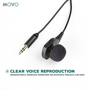 Movo LV-M5 Pin-On Lavalier Microphone for Crisp Audio Capture - Compatible with Cameras, Camcorders, and Recorders with 3.5mm TRS Connector - Pin Mic for Video Recording