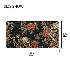 One Bear Skull Skeleton Flowers Kitchen Rugs Kitchen Mats Non Slip Washable Cushioned Mats Polyester AntiFatigue Comfort Floor Mat Doormat for Kitchen Washroom Bedroom 39 x 20 inch