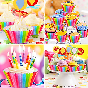 100PCS Rainbow Cupcake Liners, Standard Size Cupcake Baking Cups Paper Rainbow Muffin Cups Paper Liners for Baking Muffin and Cupcakes Decoration Wrappers Food Grade Greaseproof Paper Muffin Liner