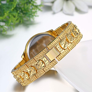 JewelryWe Men Women Watches Gold Tone Alloy Quartz Watch Stylish Rhinestone Business Casual Dress Wristwatches
