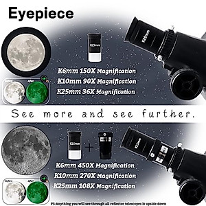 ESSENWI 114EQ Reflector Telescope for Adult Astronomy Beginners - Comes with 3 Eyepieces, 3X Barlow Lens, Moon Filter, and Phone Adapter