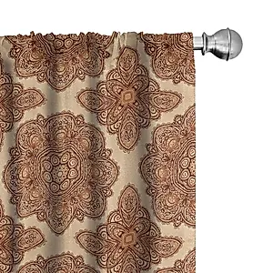 Ambesonne Ethnic Window Curtains, Mandala Style Floral Flower with Abstract Paisley Backdrop Art Print, Lightweight Decor 2-Panel Set with Rod Pocket, Pair of - 28" x 63", Dark Brown