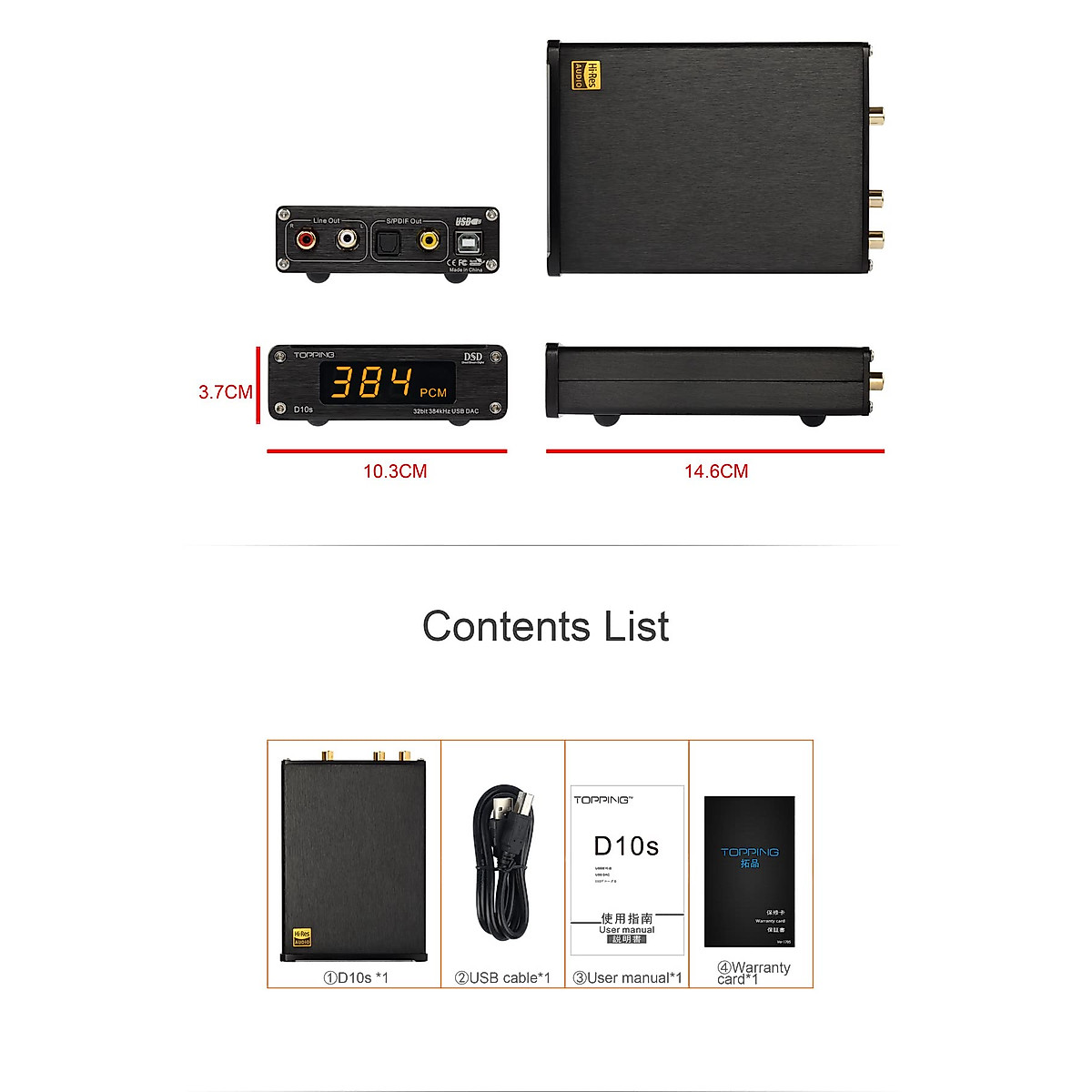Topping D10s Mini USB DAC CSS XMOS XU208 ES9038Q2M OPA2134 Audio Amplifier Decoder Black