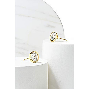 MORGAN & PAIGE 18K Yellow Gold Plated Sterling Silver 8mm Cubic Zirconia Round Flat Stud Earrings