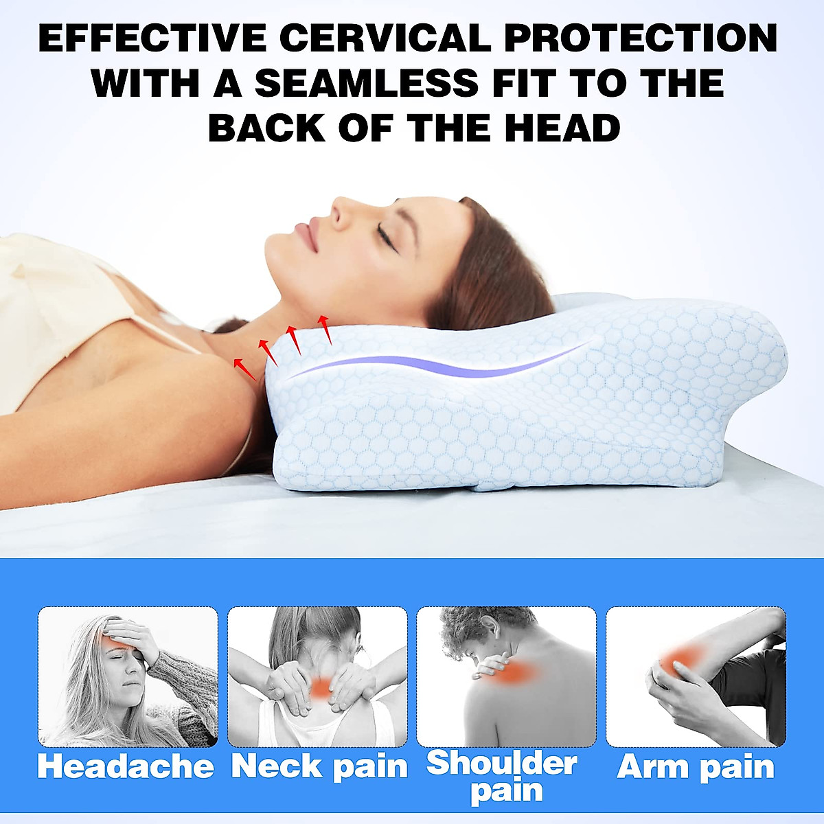 MIETA Cervical Memory Foam Pillow, Neck Pillows for Pain Relief Sleeping, Ergonomic Orthopedic Sleeping Neck Contoured Support Pillow for Side,Back, Stomach Sleepers…