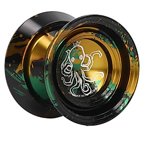 YoYo Ball, Unresponsive Aluminum Alloy Advanced Competition YoYo Ball with Glove 3pcs Strings for Adult Children(Black Gold) Yoyo Yo Yo