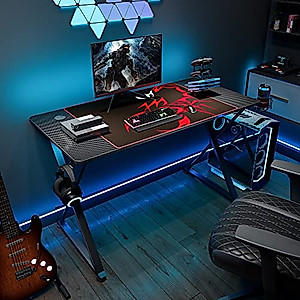 EUREKA ERGONOMIC Gaming Desk 47 Inch,PC Gaming Table, X Shaped Gaming Computer Desk with Mouse Pad, Carbon Fiber Home Office Desk with Cup Holder & Headphone Hook & Controller Stand,Black