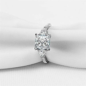 DYUNQ Three Stone Engagement Rings Princess Cut Diamond Wedding Ring Sterling Silver Cubic Zirconia CZ 1.6 Carat Ring