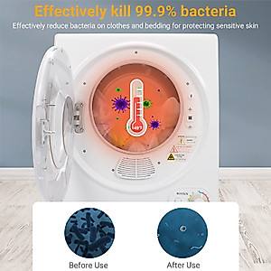 Bonnlo Portable Clothes Dryer, Front Load Electric Dryers Machine, Compact Laundry Dryers with Stainless Steel Tub, for Home, Apartment, Dorm, White (Classic Knob Control)