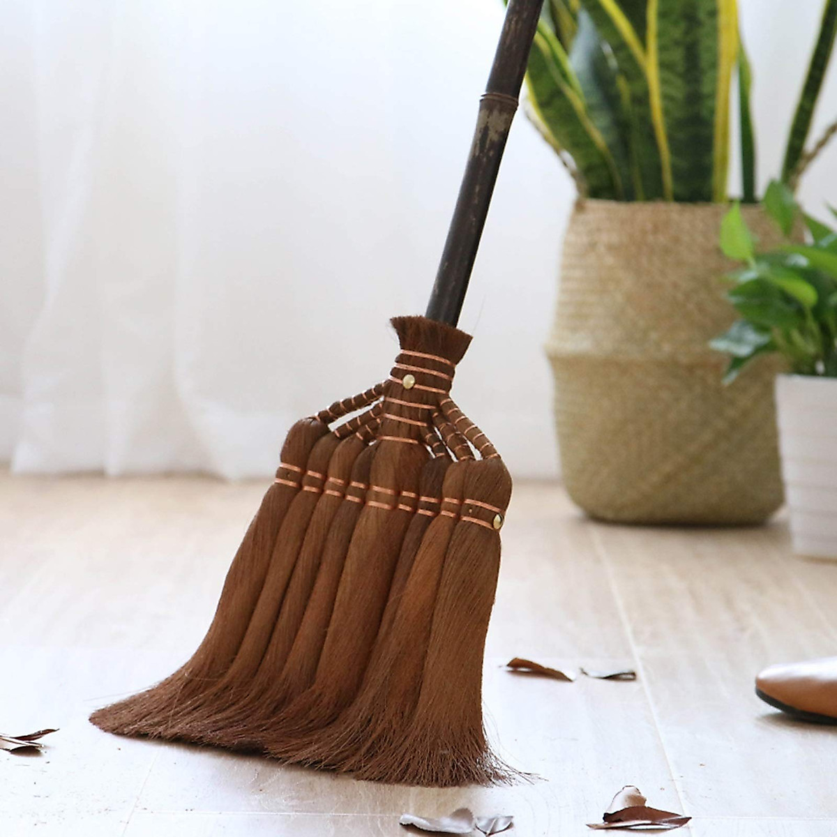 YJFENG Traditional Broom, Wall-mounted Gardening Tools, Palm Bristles Soft with Bamboo Handle, Hand Made for Cleaning, 5 Sizes (Color : E-122x27cm)