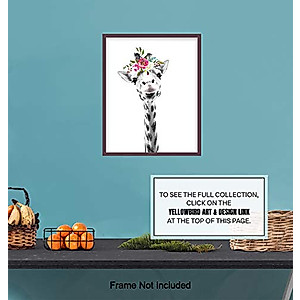 Baby Giraffe Wall Decor Print - Flower Crown Jungle Animals Wall Art Decoration for Girls Bedroom, Kids Room, Nursery - Cute Gift - Boho Shabby Chic Picture - 8x10 UNFRAMED Photo Poster