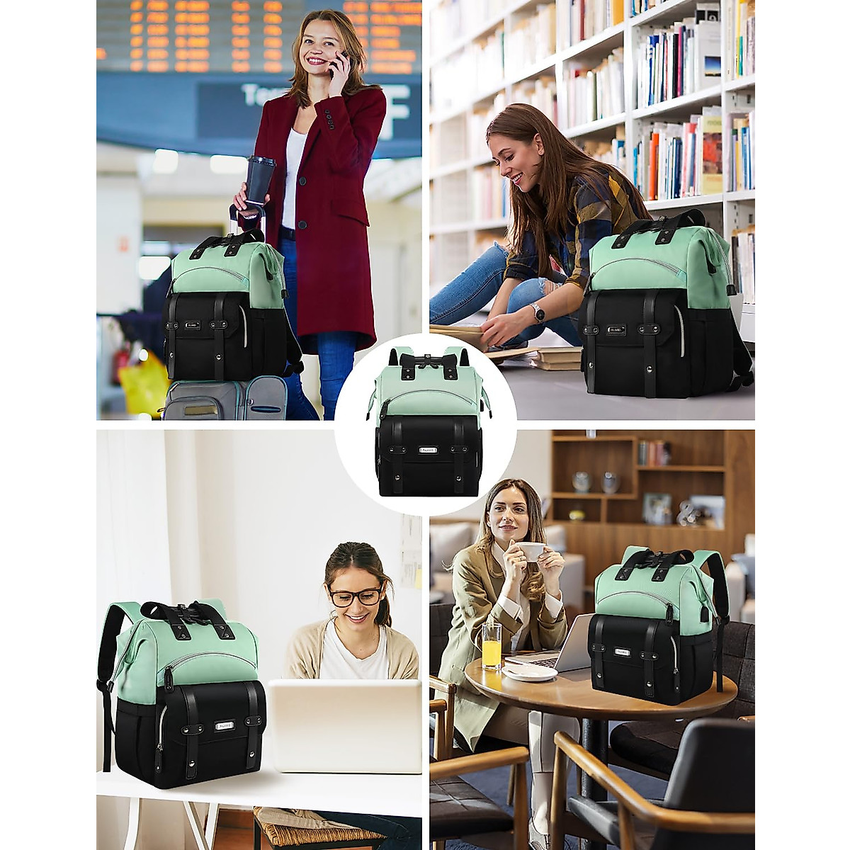 Laptop Backpack for Women, 15.6 Inch Computer Backpack Doctor Teacher Work Purse Bookbag, Wide Top Open College School Water Resistant Travel Casual Shoulder Bag with USB Charging Port RFID Anti Theft