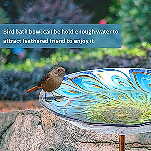 MUMTOP Glass Bird Bath, Garden Outdoor Birdbaths Birdfeeder with Metal Stake Peacock