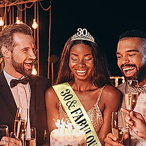 FASOTY 30th Birthday Decorations for Women,30th Birthday Sash,30th Birthday Crown,30th Birthday Tiara,Birthday Crowns for Women 30 and Fabulous,Happy 30th Birthday Gifts for Her