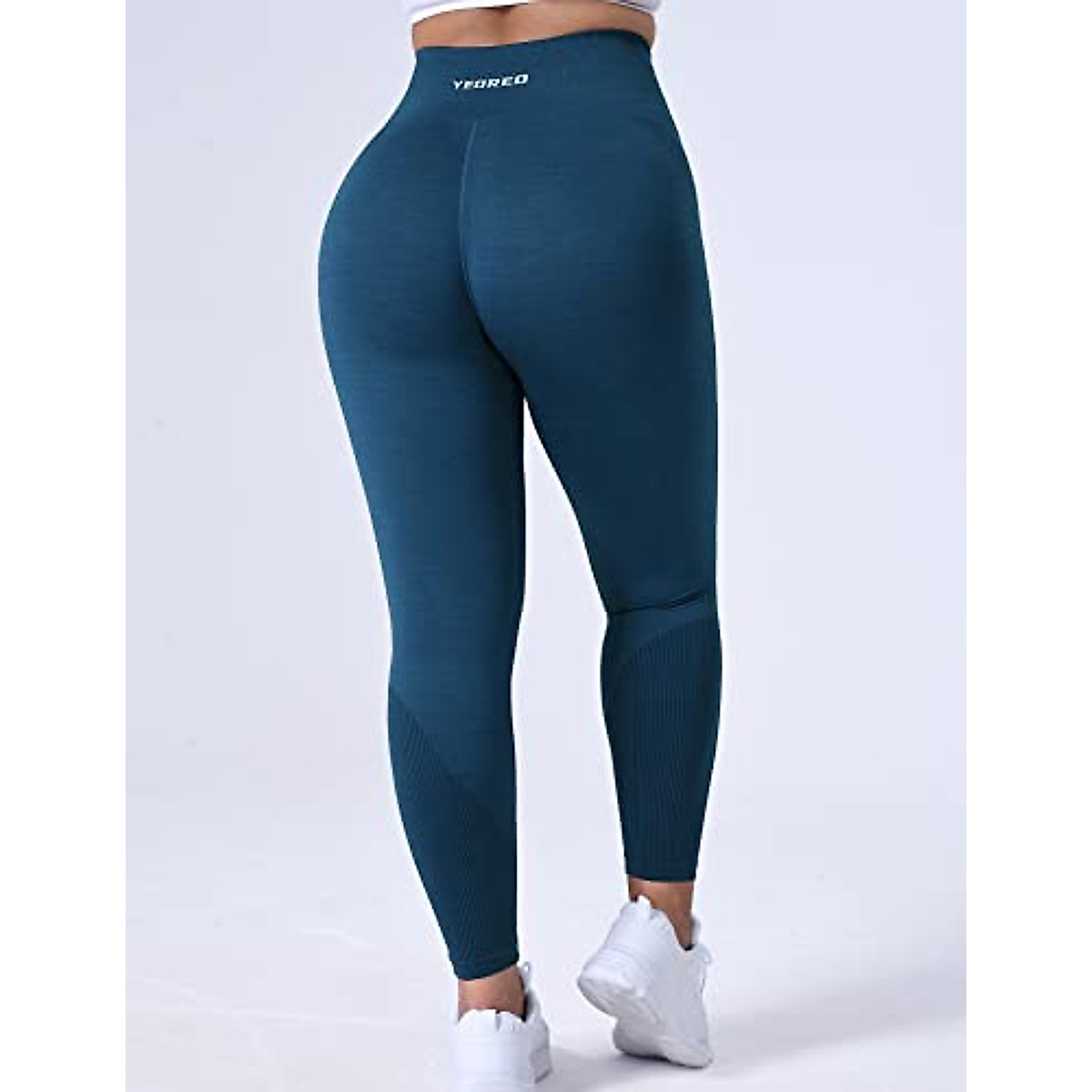 YEOREO Women Seamless Ozone Workout Leggings High Waisted Butt Lifting Recycled Yoga Pants Atlantic Blue XL