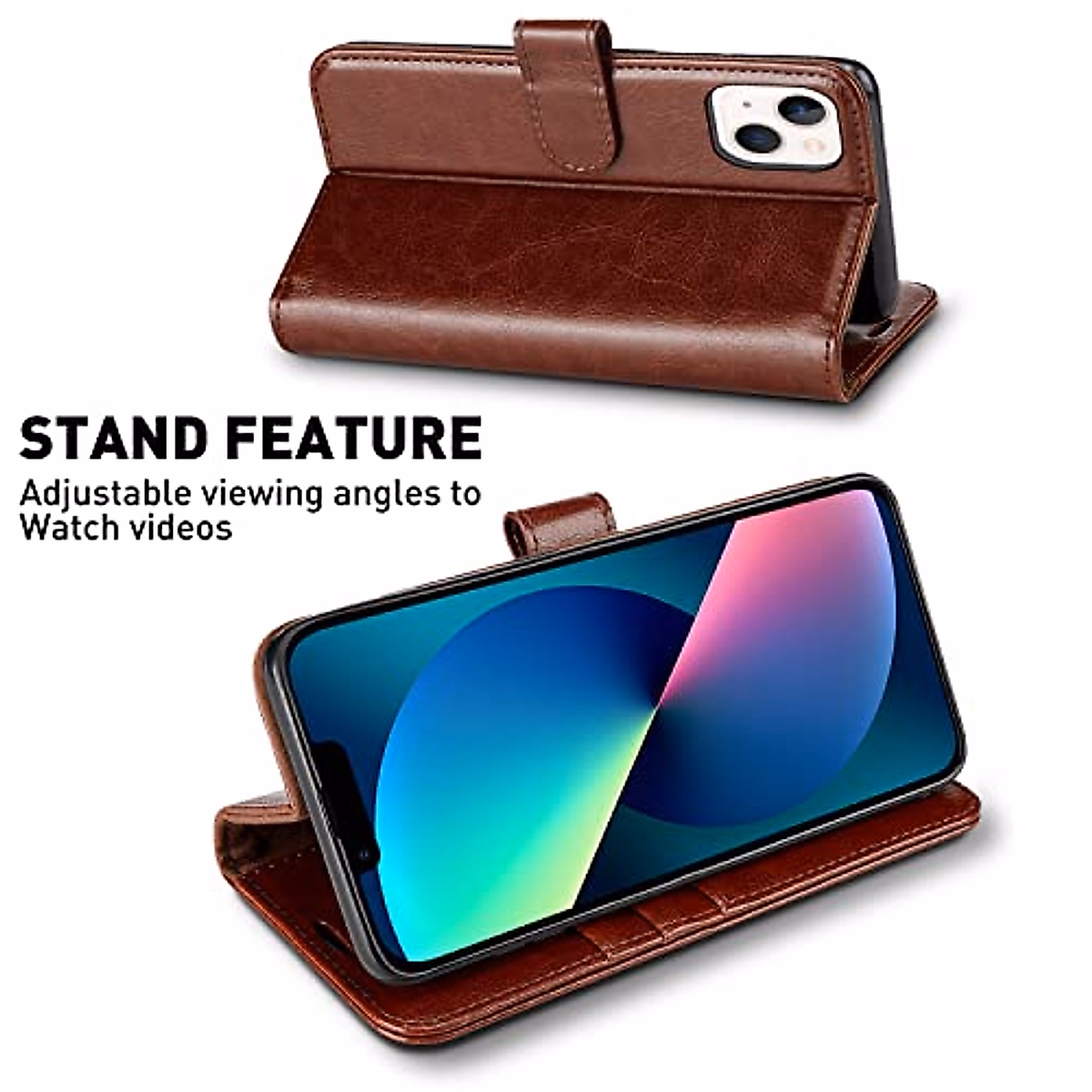 MONASAY iPhone 13 Mini Wallet Case, [Glass Screen Protector Included] [RFID Blocking] Flip Folio Leather Cell Phone Cover with Credit Card Holder for Apple 13 Mini, 5.4-inch Brown