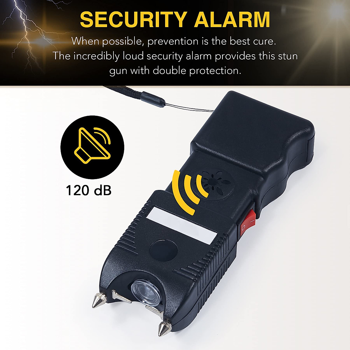 DARTMOOR Stun Gun Self Defense with 100lm Tactical Flashlight 120db Alarm Custom Holster & Ultra Powerful Rechargeable Phone Size for Men Women & Lanyard, Black