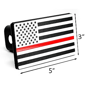 MULL USA Flag Metal Trailer Hitch Cover with Anti-Rattle Pin Bolt (Fits 2" receivers, Red Line)