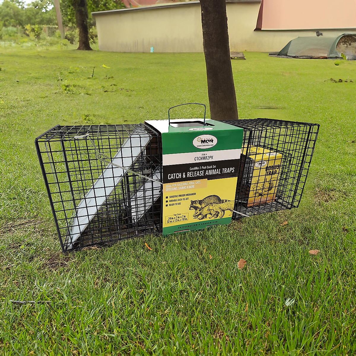 Rugged Ranch CatchMor Live Animal Multi Catch 2 Pack Trap, 1 Large & 1 Small Metal Catch & Release Cage for Raccoons, Opossums, Bunnies, & Squirrels