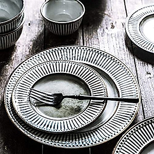 GagalU Tabletop Dinner SetsDinner Set,38-Piece Ceramic Dinnerware Sets Retro Glaze Porcelain Plates Bowls and Cups Service for 6 People