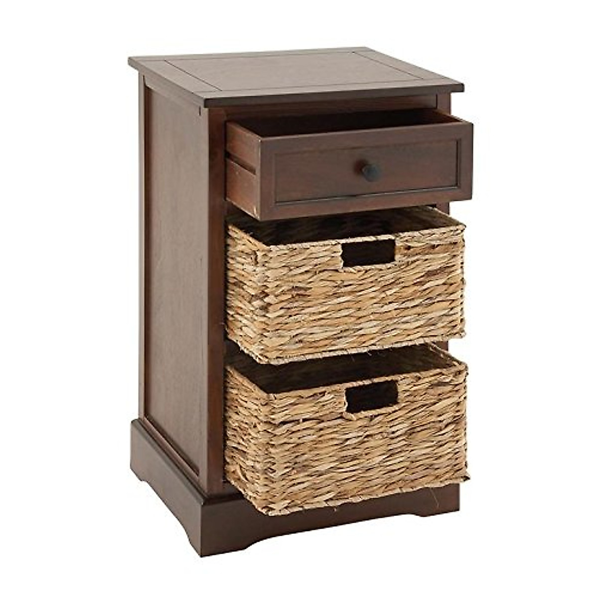 Deco 79 Wood 2 Baskets and 1 Drawer Storage Unit, 16" x 13" x 28", Brown