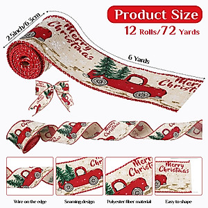 Lyrow 12 Rolls Christmas Ribbon Wired 2.5 Inch 72 Yards Santa Snowman Snowflake Christmas Buffalo Plaid Ribbon for Wreaths Bows Decor DIY Crafts Gift Wrapping