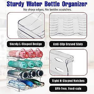 Water Bottle Organizer for Cabinet, Stackable Water Bottle Holder for Kitchen Pantry Organization and Storage, Plastic Wine Rack, Drink Organizer for Fridge, Freezer -4 Packs, Hold 12 Bottles, Clear