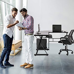L Shaped Computer Desk Office Desk Gaming Writing Corner Desk Study PC Laptop Table Workstation with Keyboard Tray and CPU Stand Shelf for Home Office Large 3-Piece Modern Glass Computer Desk, Black