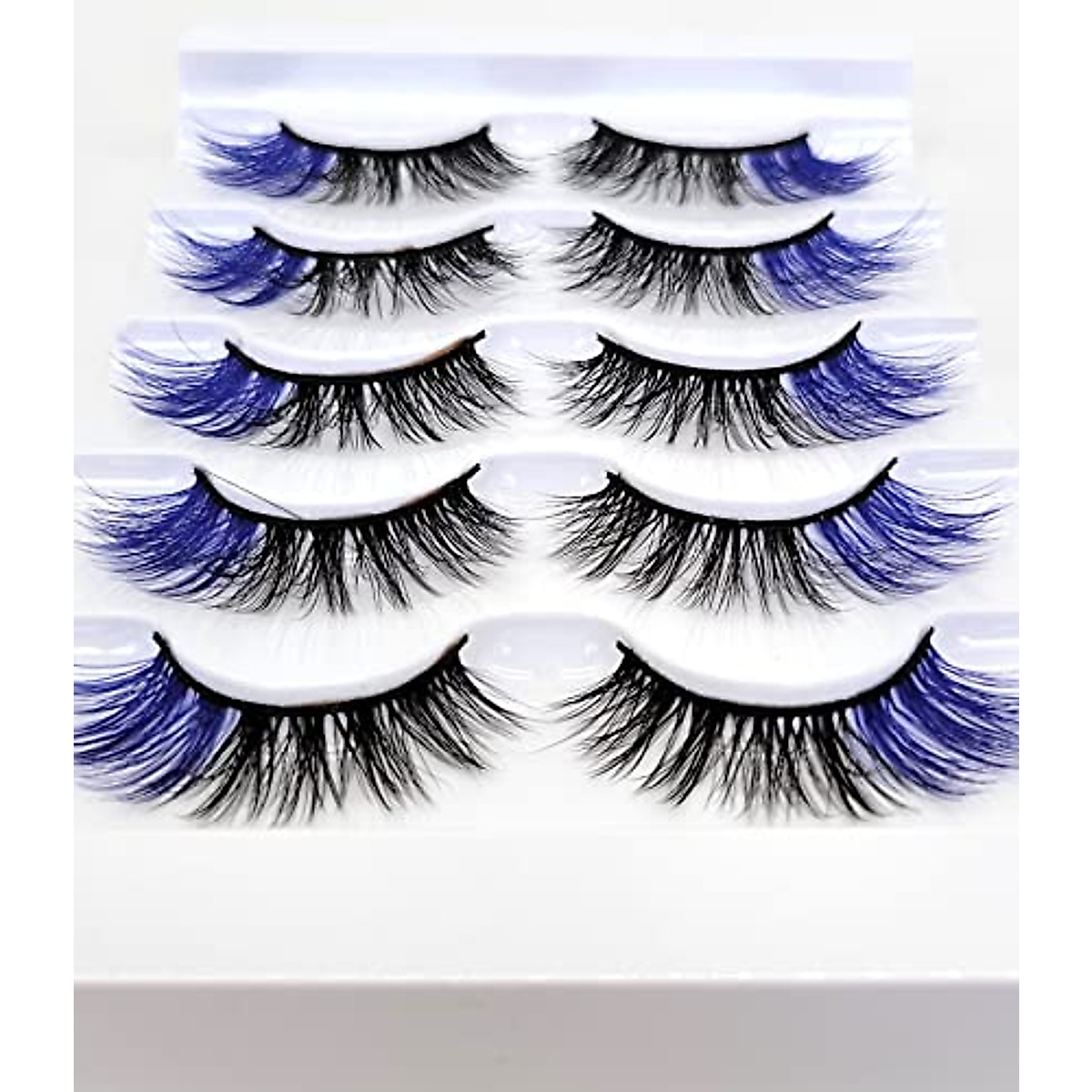 MISSLADY 16mm 5 Pairs Pack 3D Faux Mink Eyelashes with Blue Ends Colored Lashes (FM-204, 8-16mm, Black with Blue Ends, 5 Pairs)