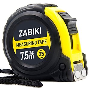 Zabiki Measuring Tape Measure, 25 Ft Easy to Read Decimal Retractable Dual Side Ruler with Metric and Inches, for Surveyors, Engineers and Electricians, with Magnetic Tip and Rubber Protective Casing