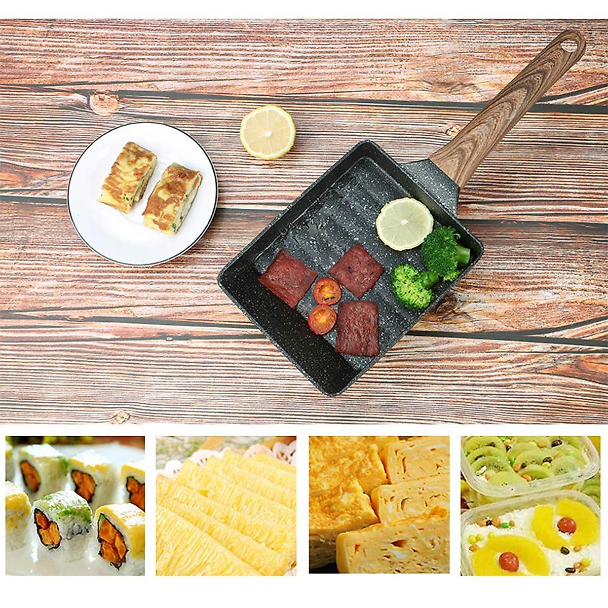 Japanese Omelette Pan - Nonstick Tamagoyaki Pan Square Japanese Egg Pan,Flat-Bottomed Household Breakfast Pot