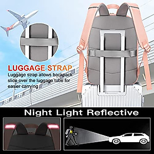 Voova Travel Laptop Backpack for Men Women, Slim Lightweight Backpack Bookbag with Laptop Compartment for Work Business and College, Waterproof Computer Bag Fits 14-15.6 Inch Notebook, Pink